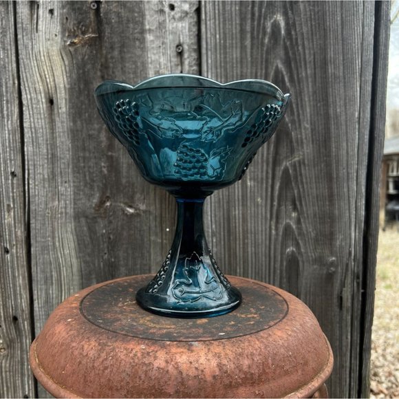 Indiana Glass | Dining | Vintage Blue Indiana Glass Harvest Grape ...
